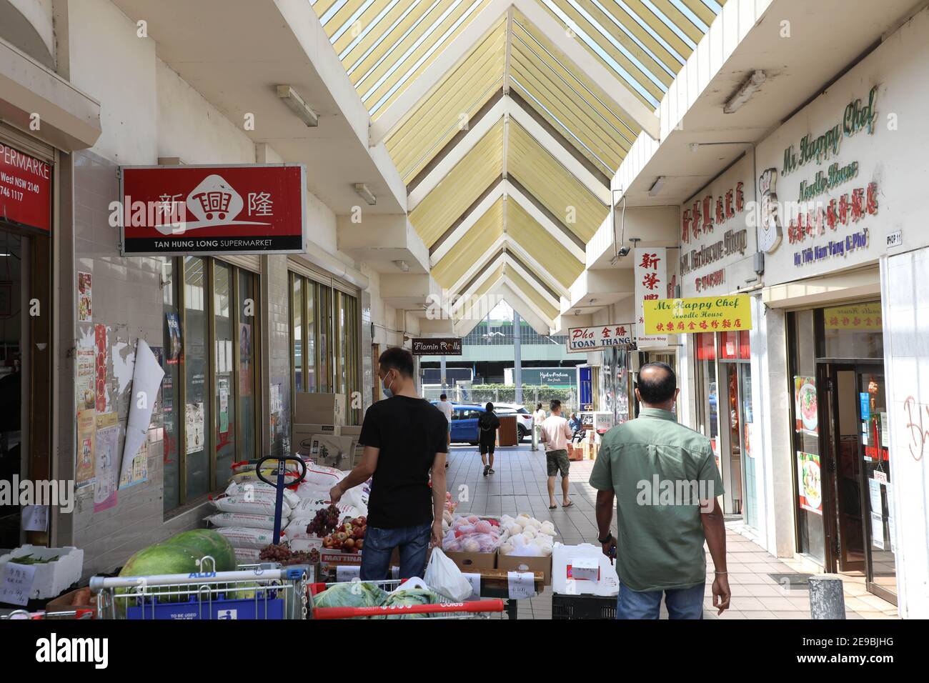 Businesses in the main shopping section of Homebush West Stock Photo ...