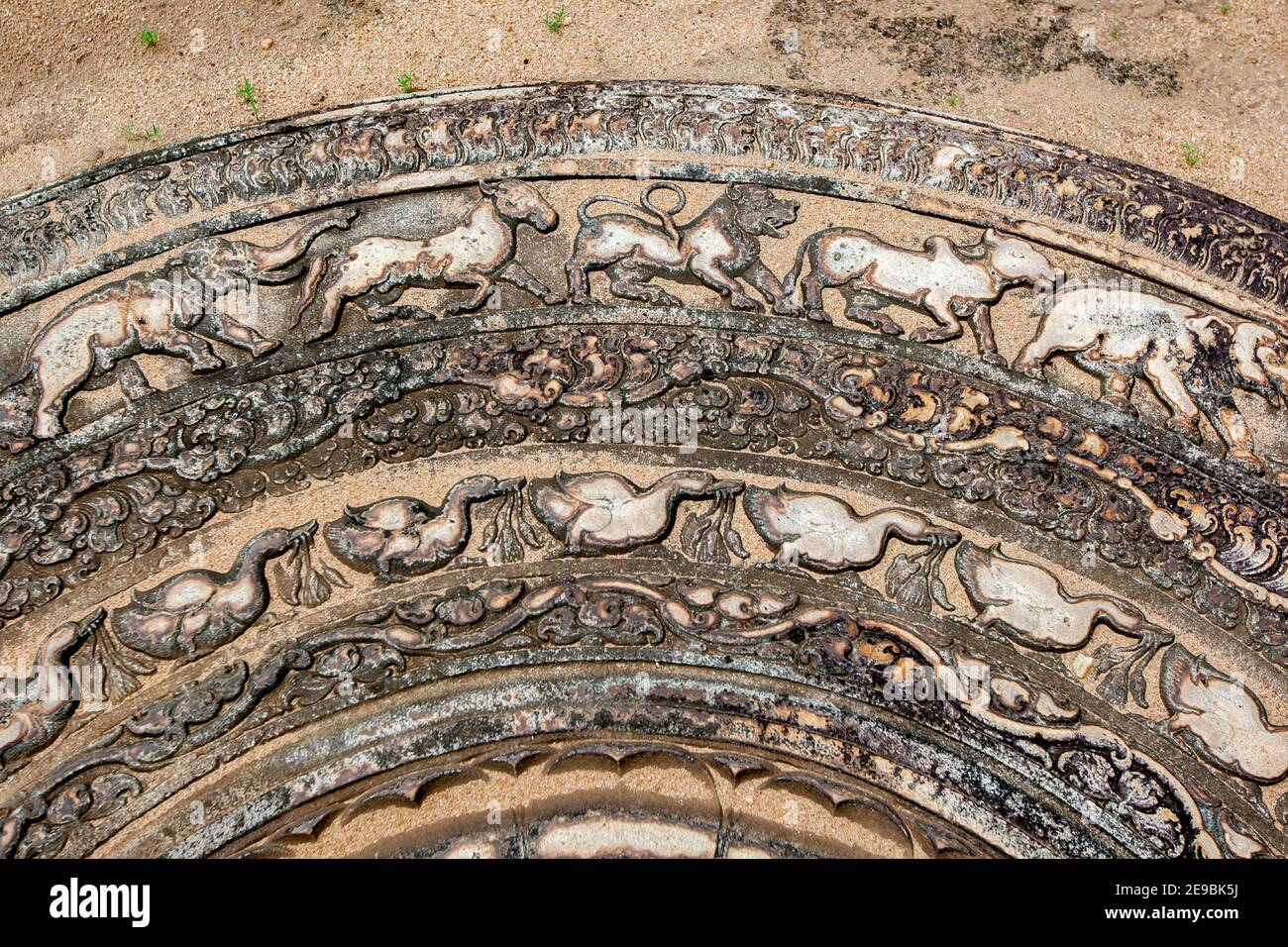 A section of the famous moonstone at the entrance to the Ratnaprasada ...