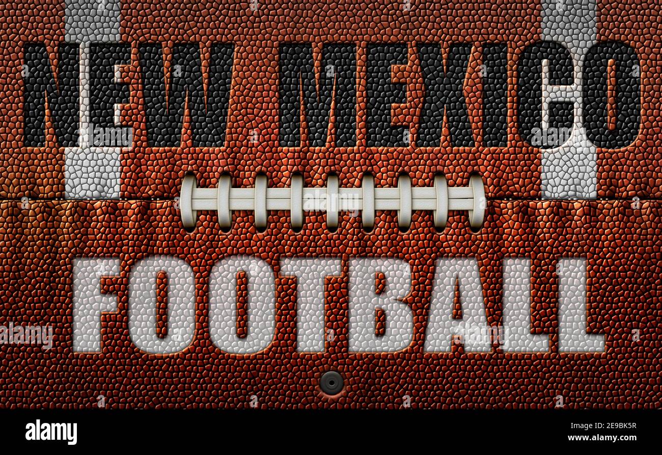 The words, New Mexico Football, embossed onto a football flattened into ...