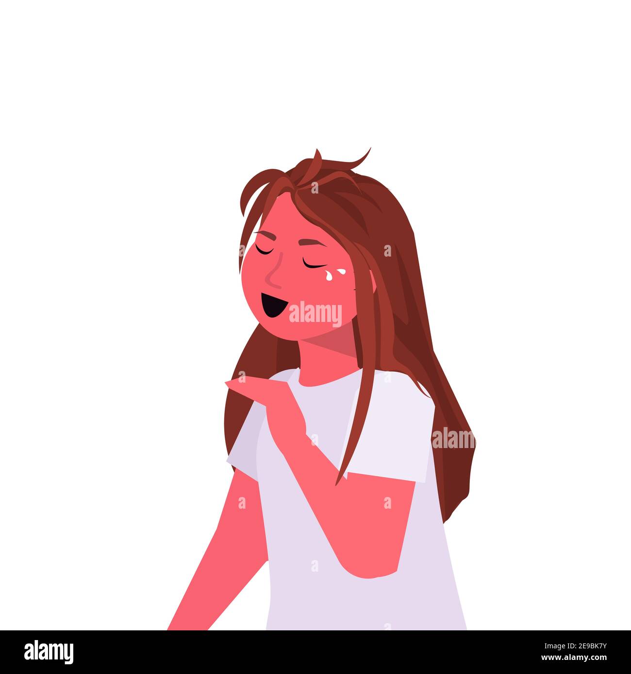 unhappy little girl crying childhood concept female cartoon character ...