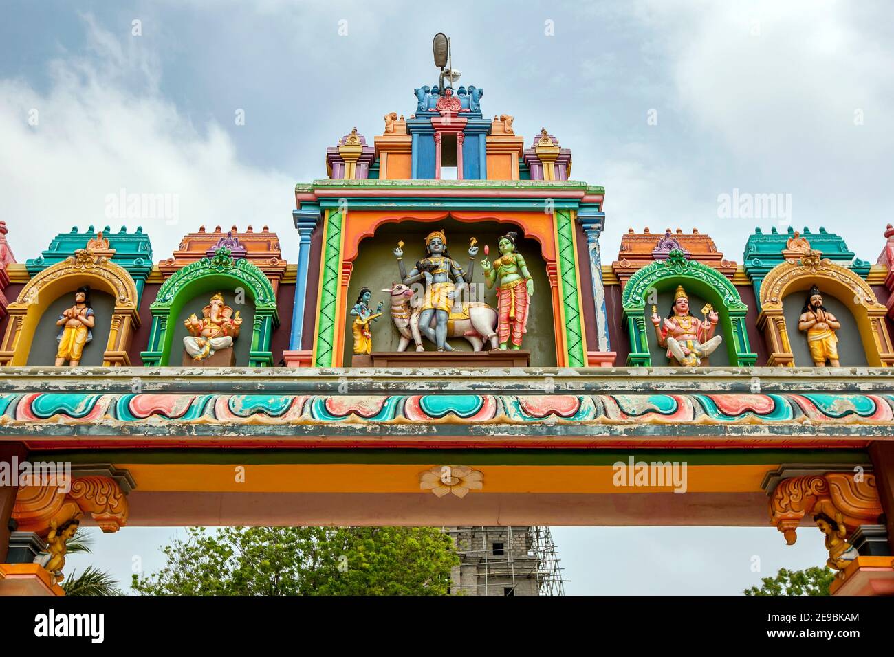 A section of the entrance arch at the Hindu Naguleswaram Temple at ...