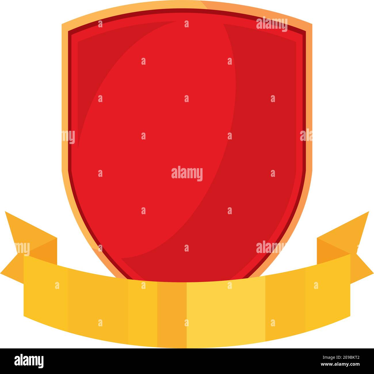 red medieval shield with golden ribbon over white background, colorful ...