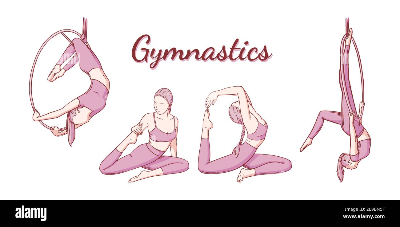 Female gymnast set. Gymnastics strength and flexibility iproving poses ...