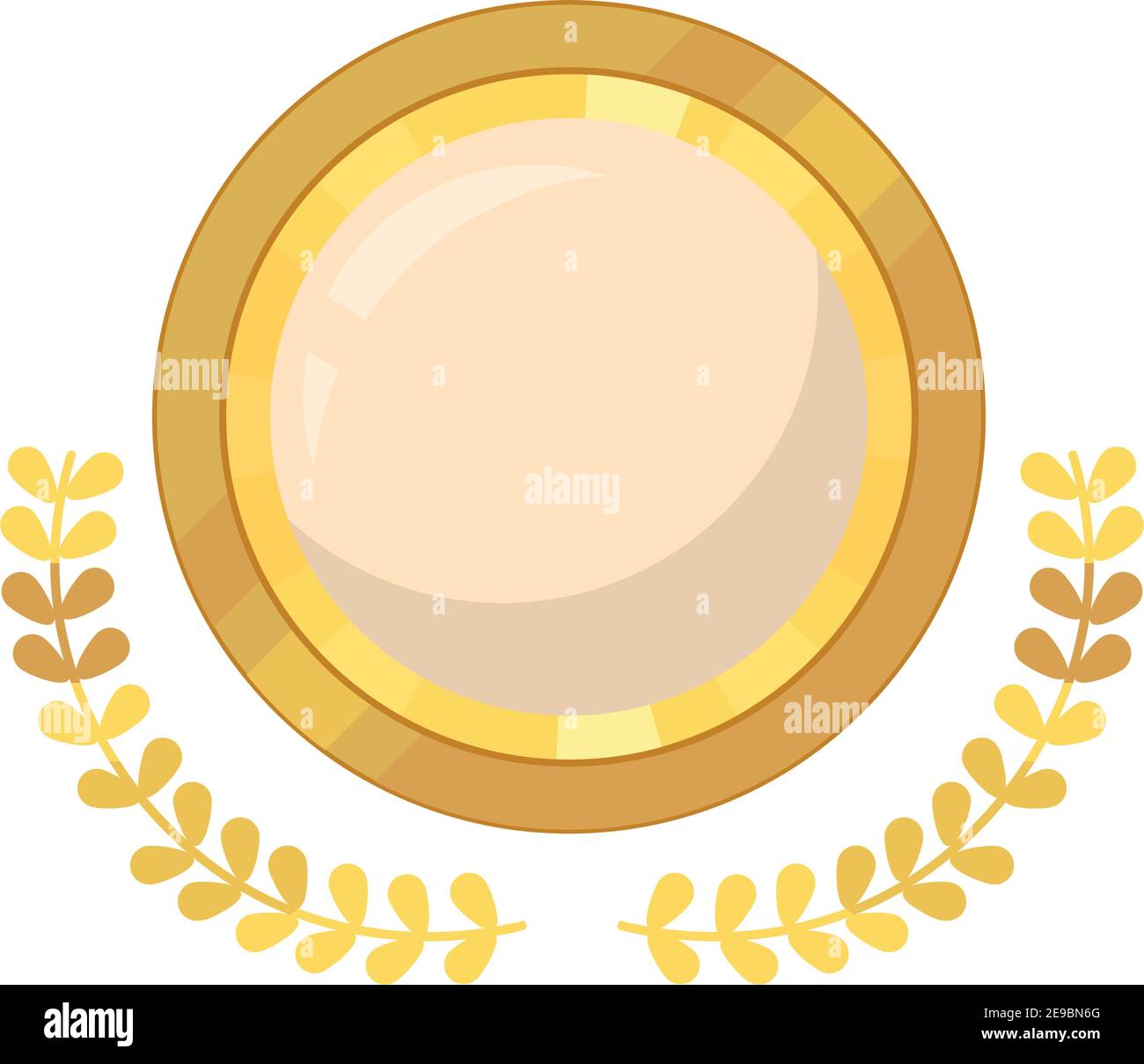golden round shield with decorative wreath over white background ...