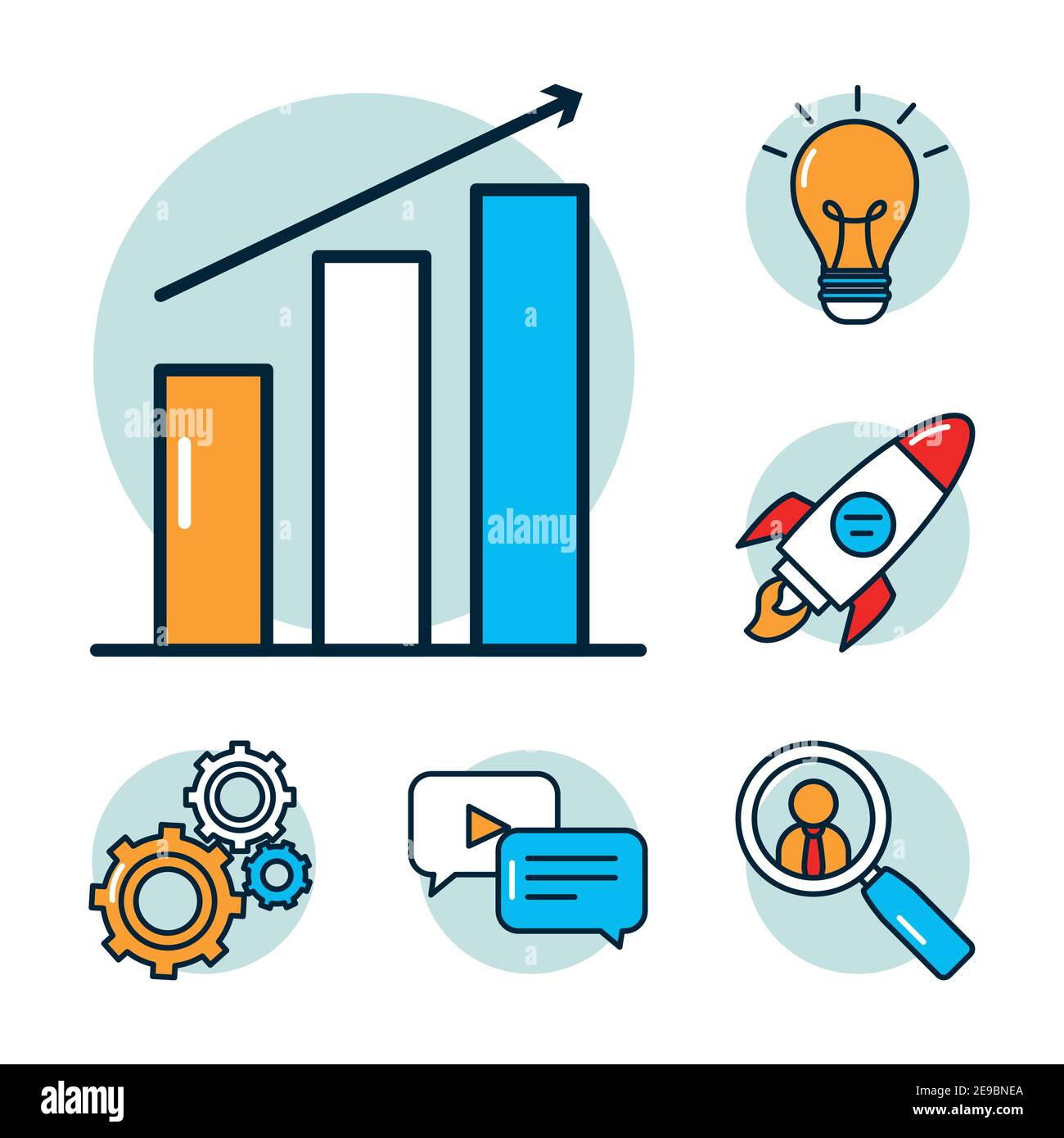 bar chart and social media icon set over white background, line and ...
