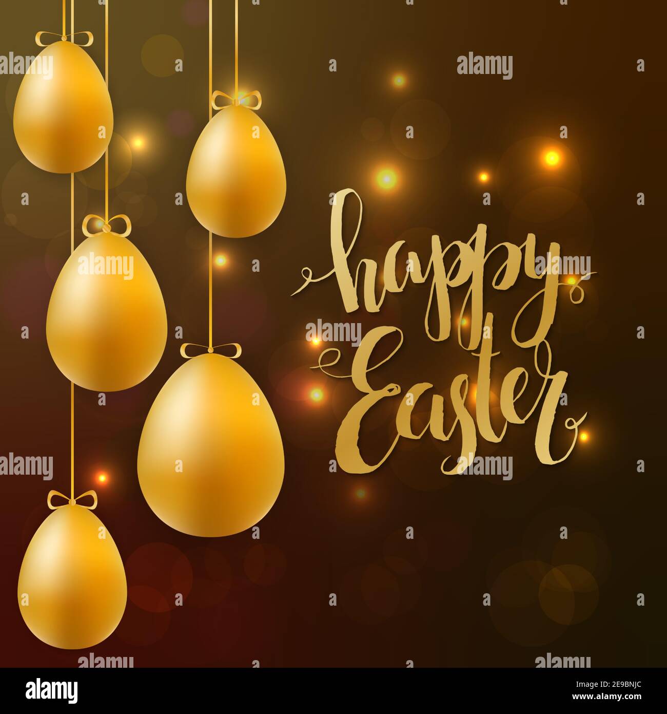 Happy Easter greeting card. Golden eggs and phrase Happy Easter on dark ...