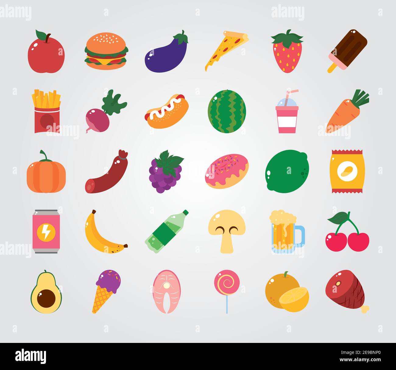 healthy and unhealthy food icon set over gray background, colorful ...