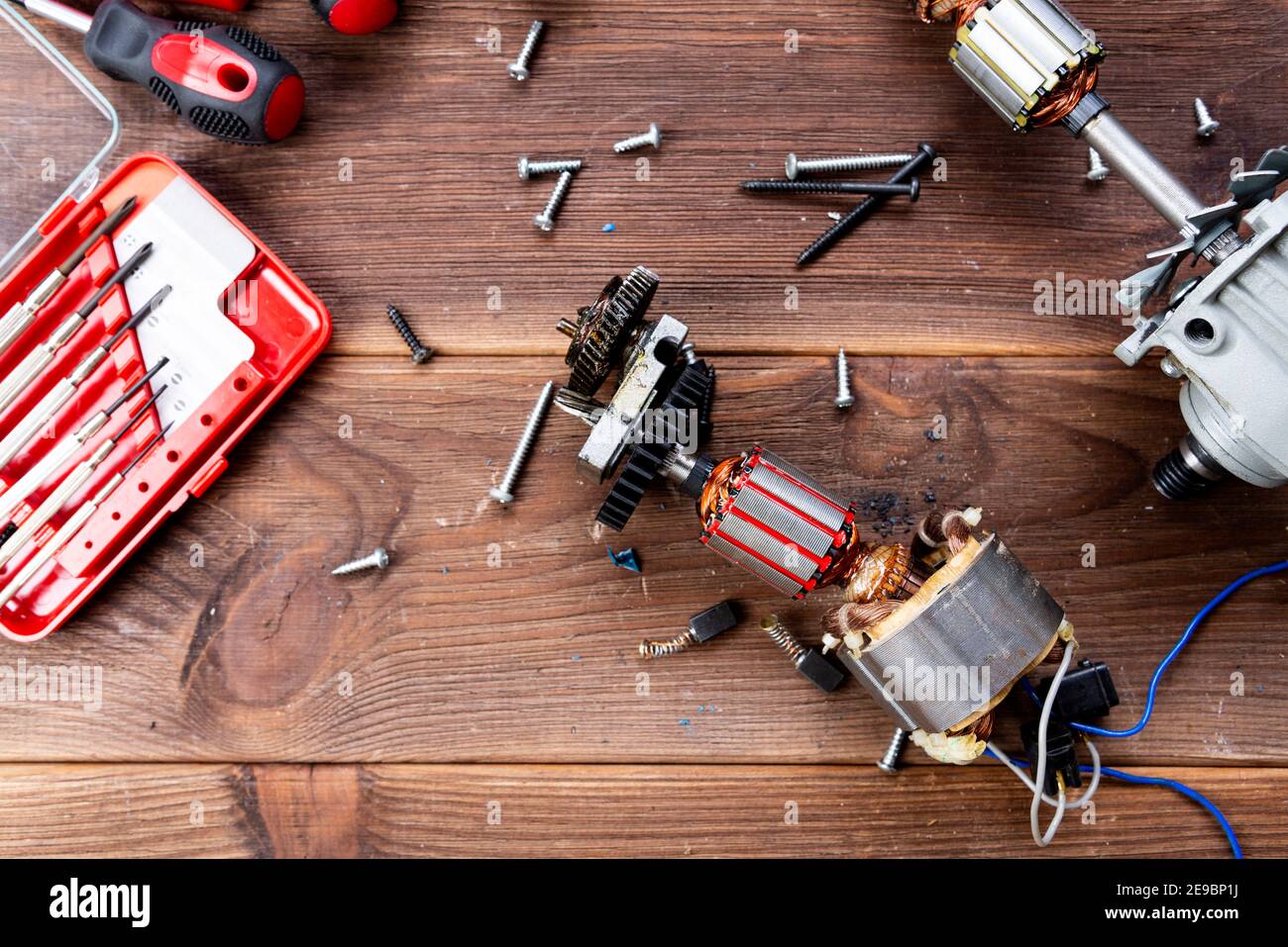 Power tool repair. Details of electrical appliance and repair tools on ...