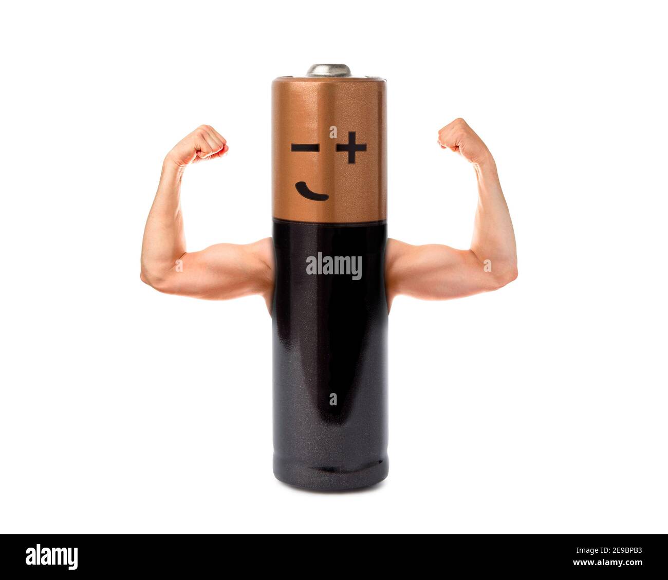 strong and charged Battery with muscles. Isolated Stock Photo - Alamy
