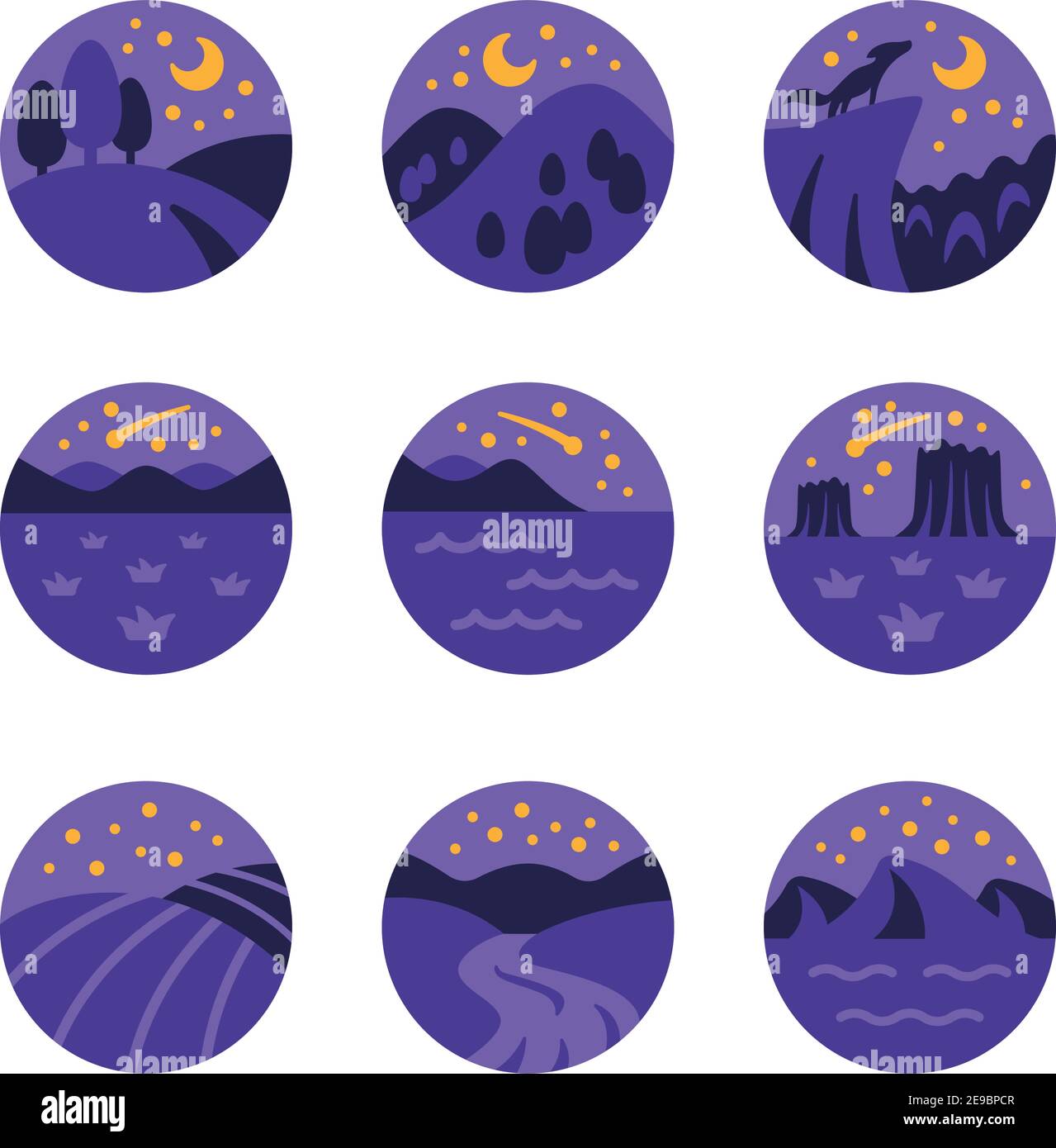night landscape and nature icon set,vector and illustration Stock ...