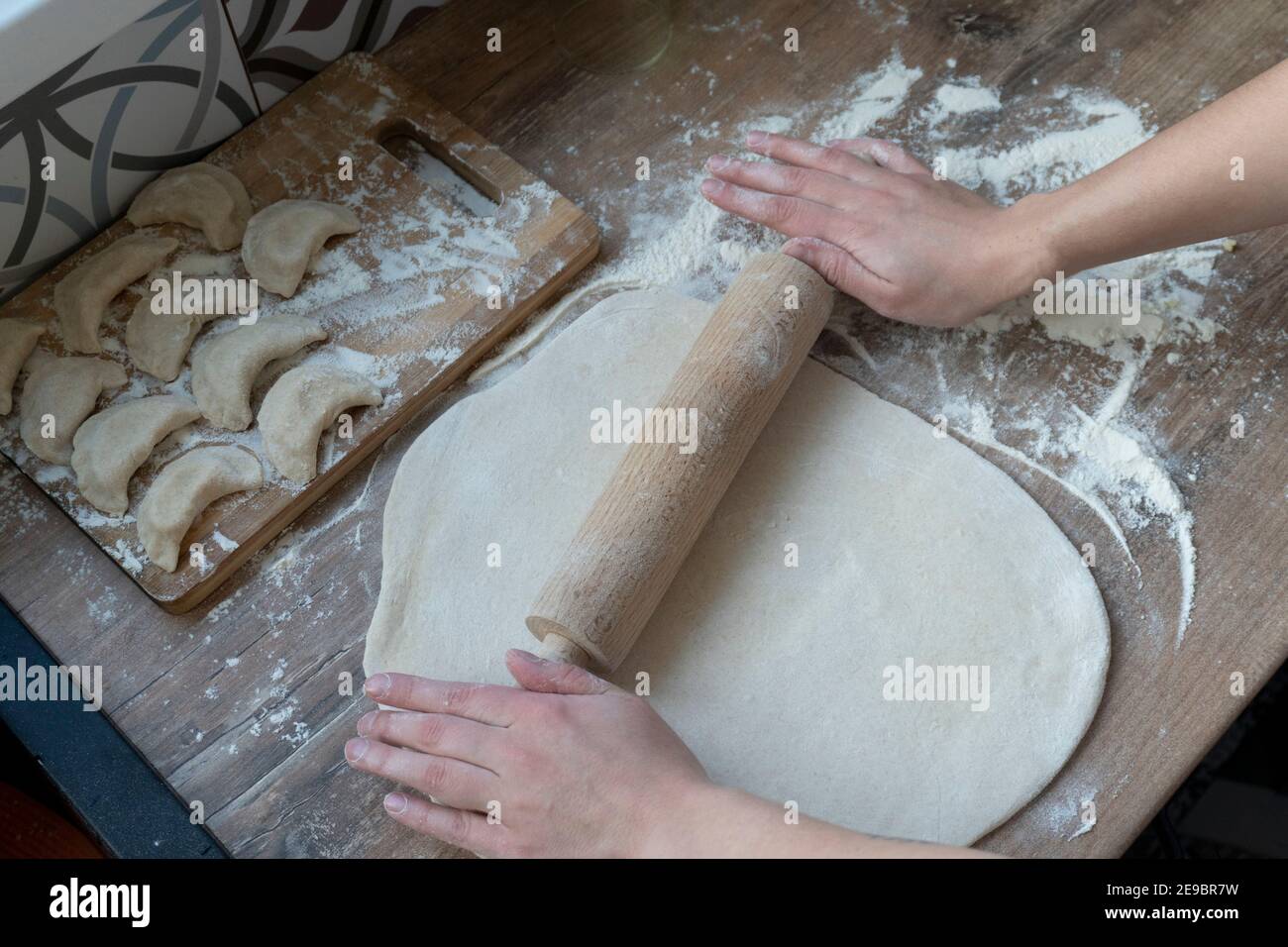 Dough preparation process knead hands hi-res stock photography and ...