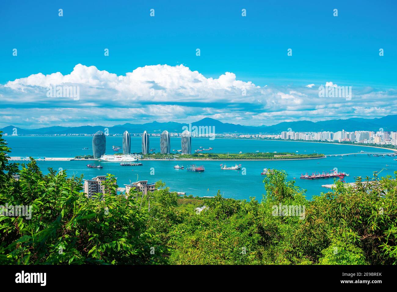 Sanya, Hainan paradise island. Aerial view of Phoenix Island from ...
