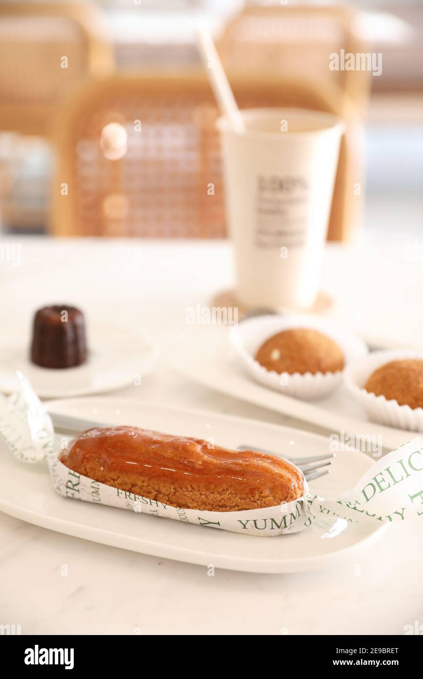 croquant choux cream japanese dessert in coffee shop background Stock ...