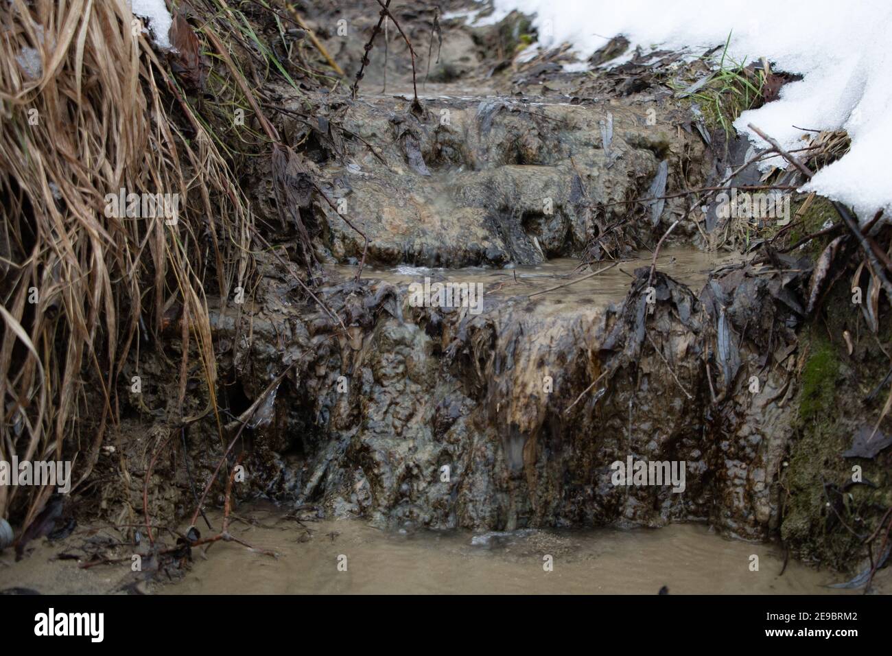 A very small river flows slowly in nature. winter time Stock Photo - Alamy