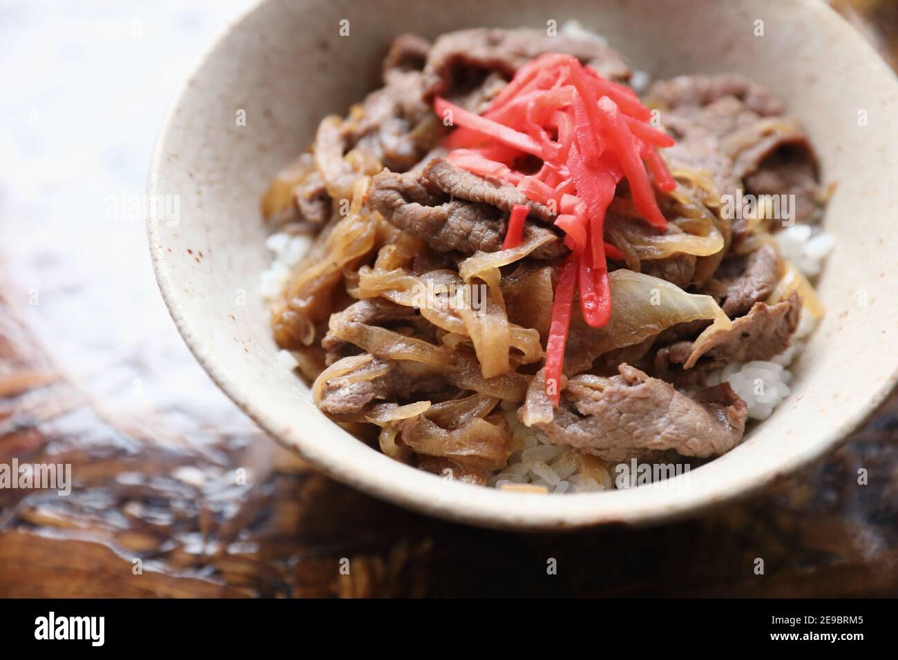 Gyudon Japanese beef rice bowl in close up Japanese local food Stock ...