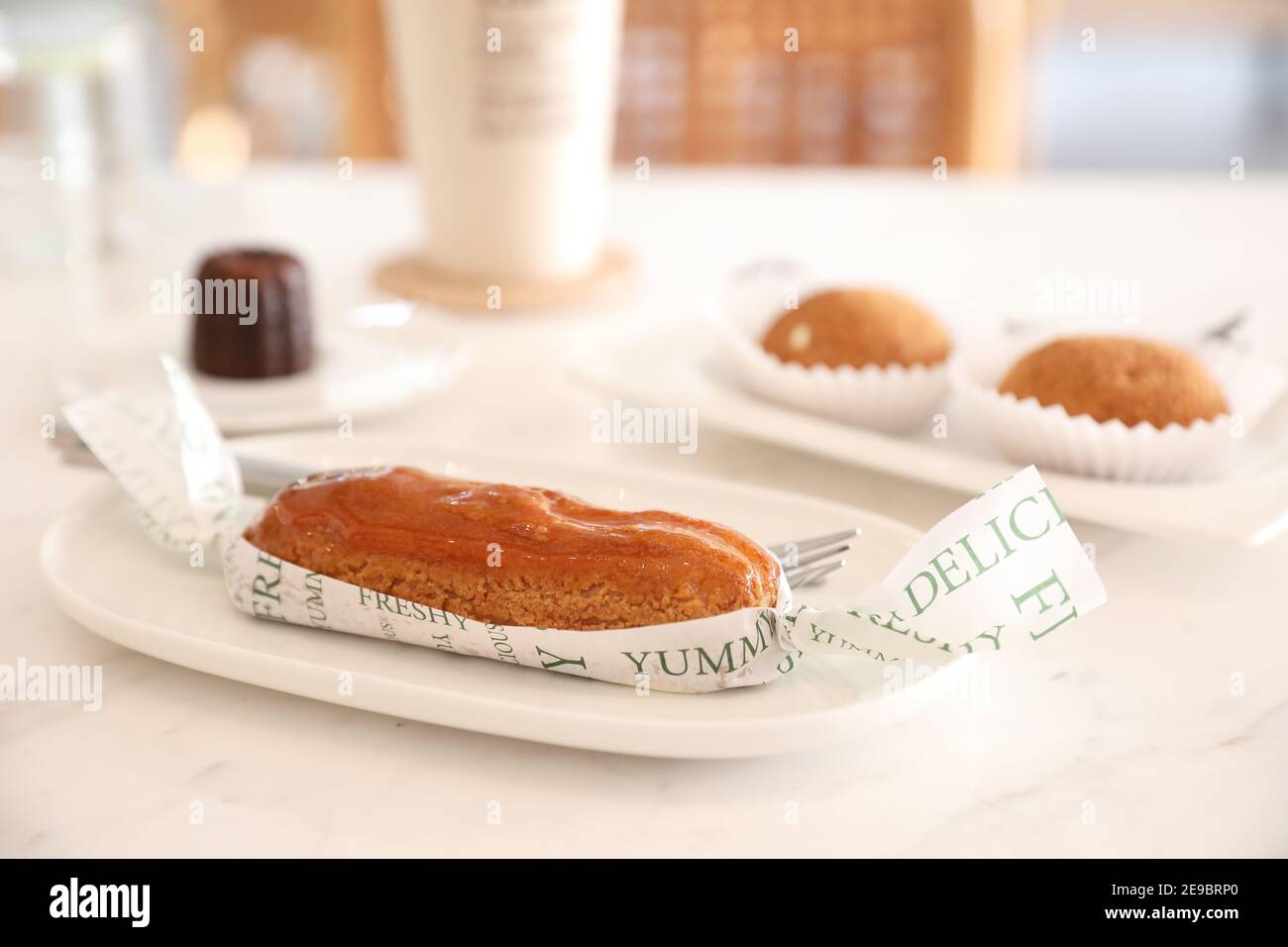 croquant choux cream japanese dessert in coffee shop background Stock ...