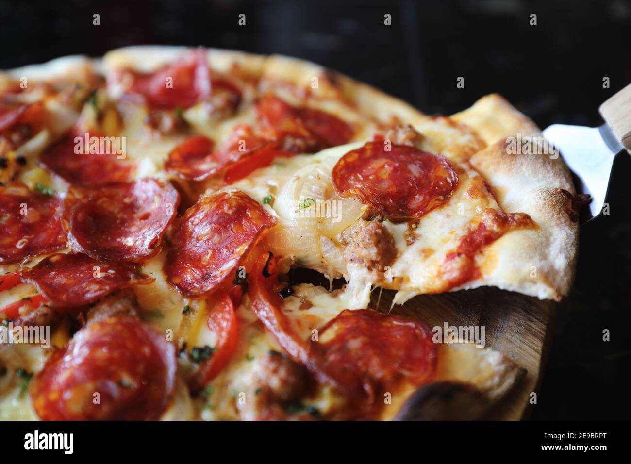 pepperoni pizza in close up Stock Photo - Alamy