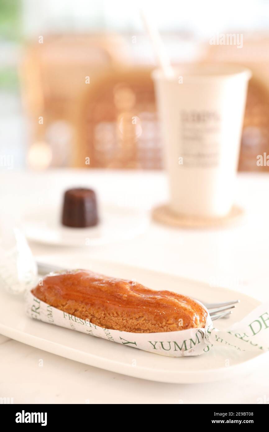 croquant choux cream japanese dessert in coffee shop background Stock ...