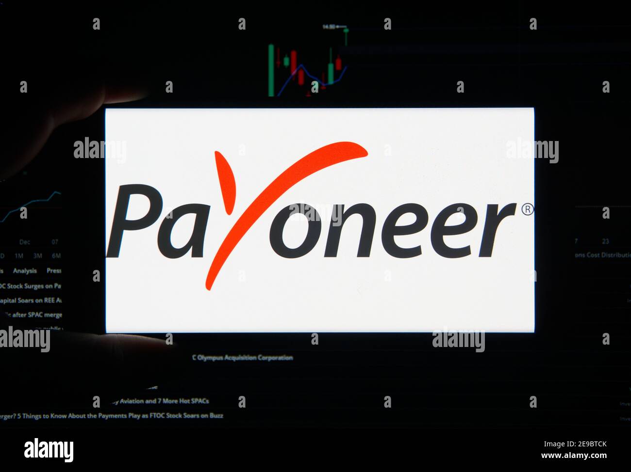 Montreal, Canada - February 3, 2021: Payoneer logo on a cellphone over ...
