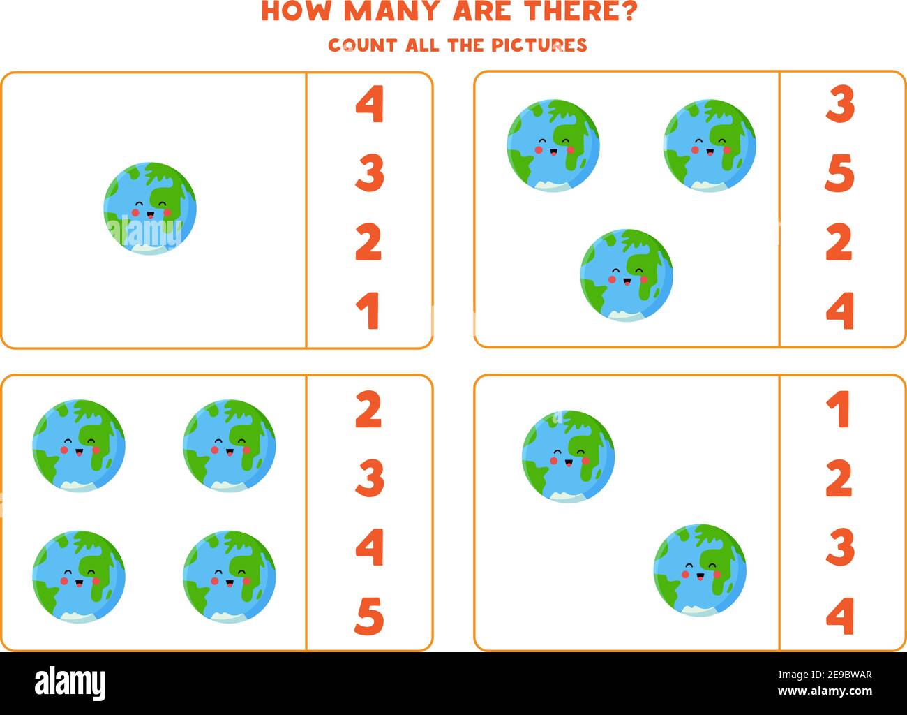 Count all planets Earth and write the correct number into box. Counting game for kids Stock ...