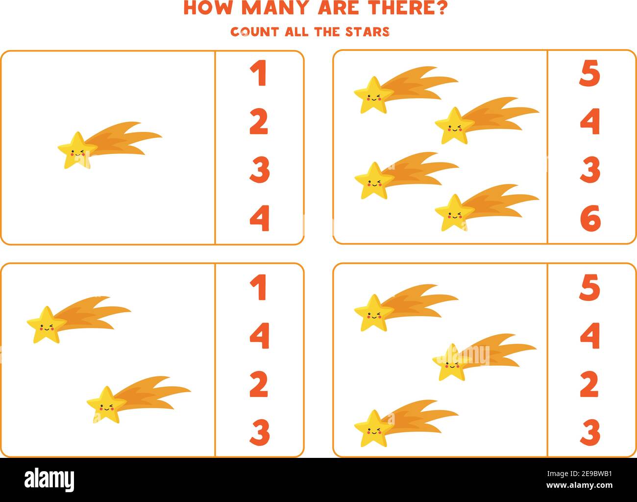 Count all space stars and write the correct number into box. Counting game for kids Stock Vector ...