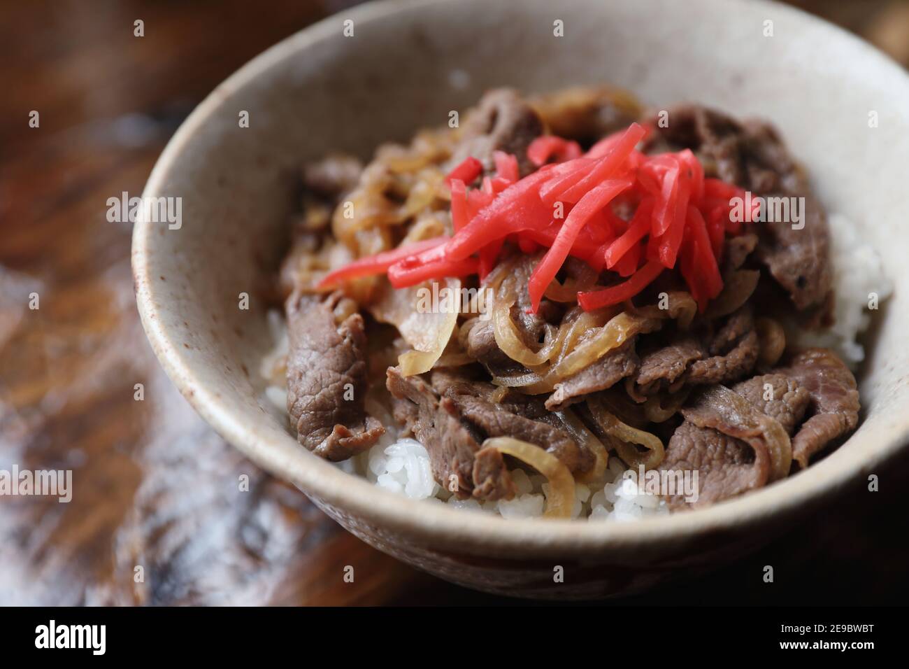Gyudon Japanese beef rice bowl in close up Japanese local food Stock ...