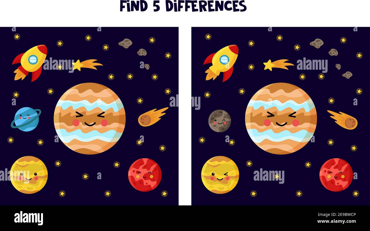 Find five differences between pictures. Jupiter and other planets Stock ...