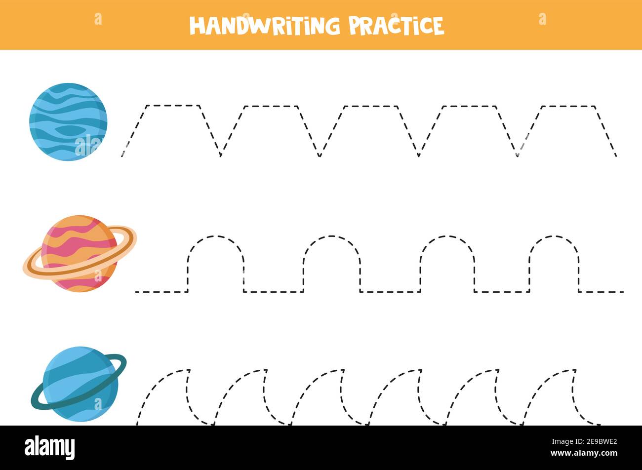 Tracing lines for kids with cartoon planets Neptune, Saturn and Uranus ...