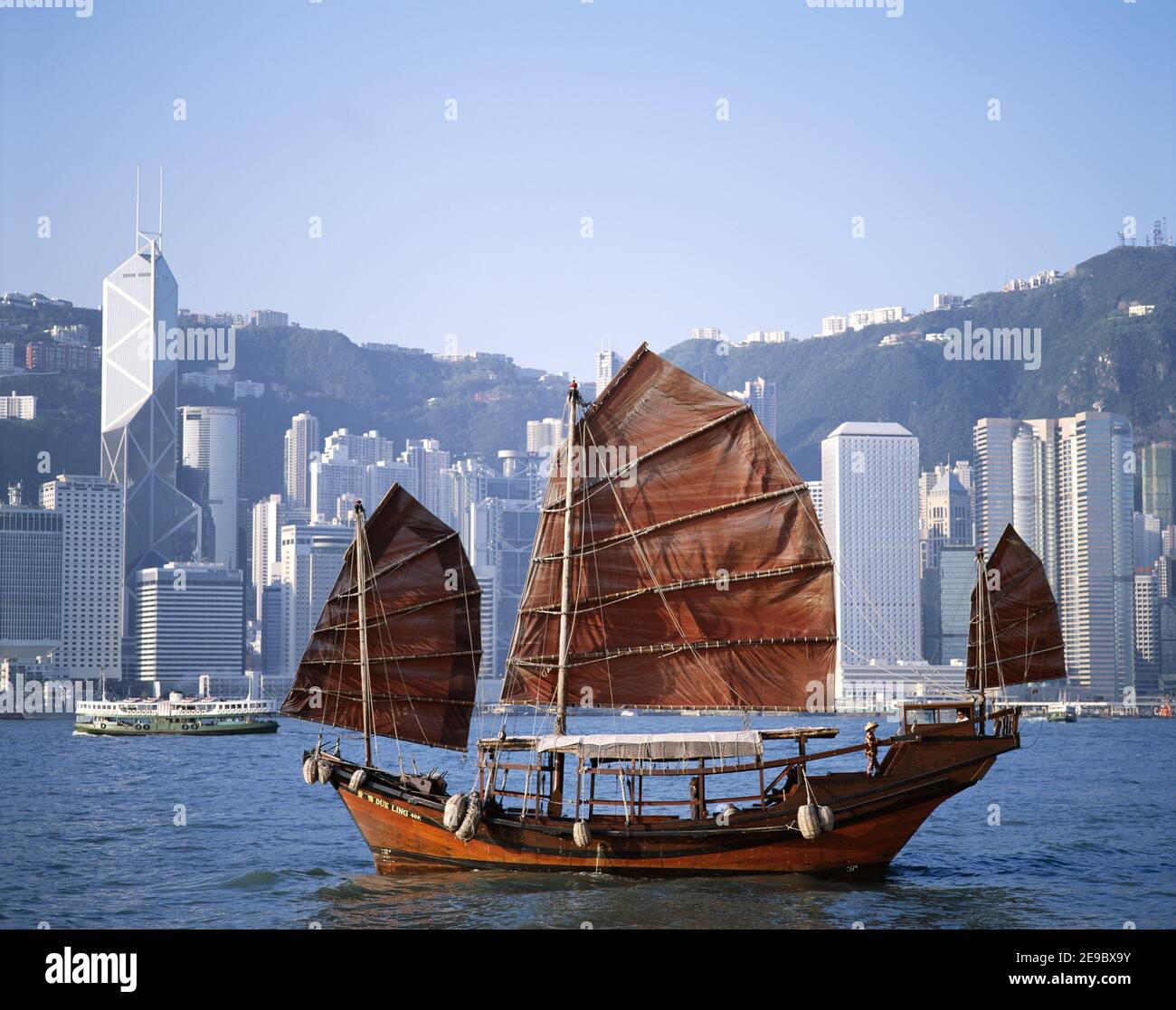 Asia, China, Hong Kong, Traditional junk sailing vessel on Victoria ...