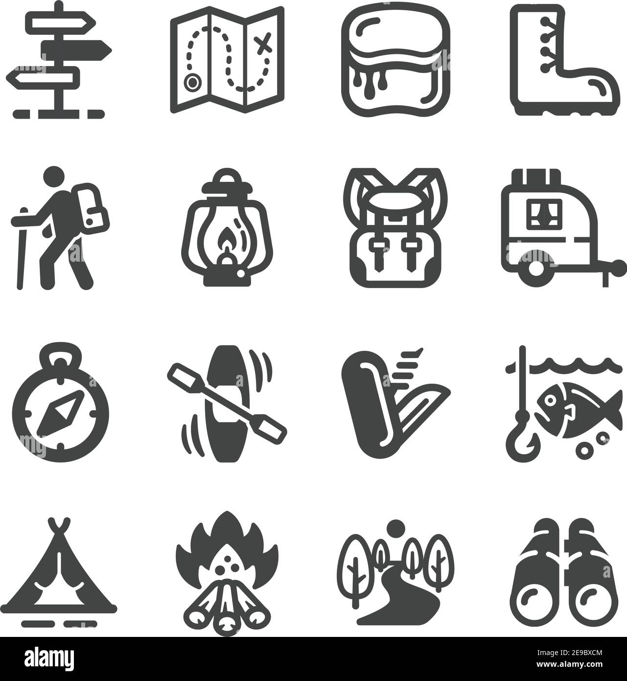 Illustration camping hiking icon Black and White Stock Photos & Images ...