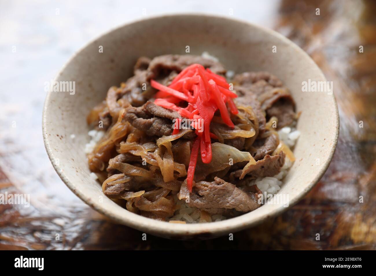 Gyudon Japanese beef rice bowl in close up Japanese local food Stock ...