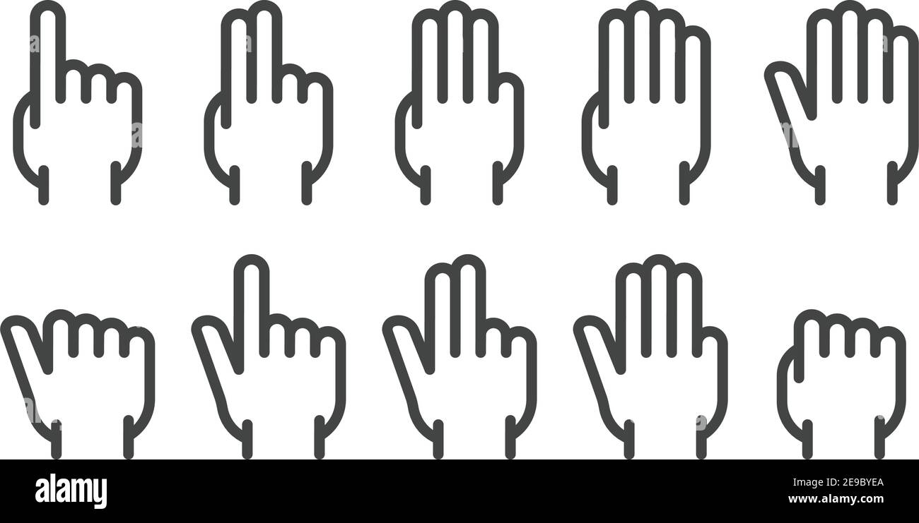 finger counting back hand thin line icon set,vector and illustration ...