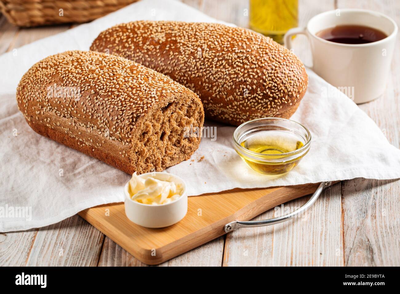 Side view on loafs of wheat and rye flour bread Stock Photo - Alamy