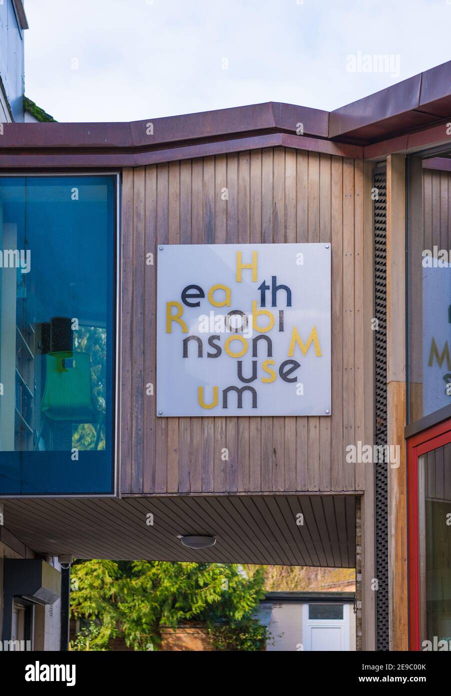 Stylised name sign at the Heath Robinson Museum in Pinner Memorial Park ...