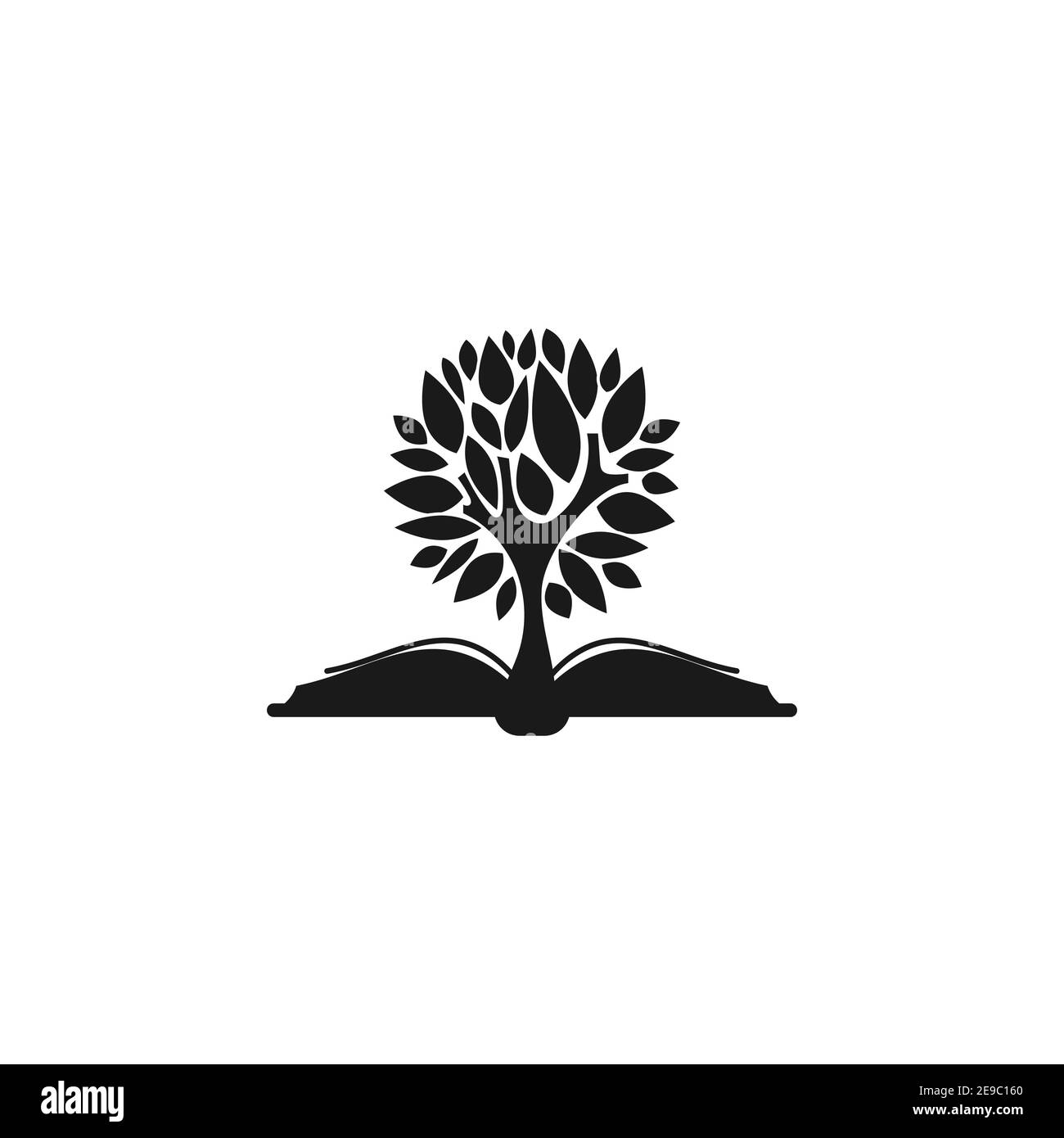 Black open book with tree. Flat icon isolated on white background ...