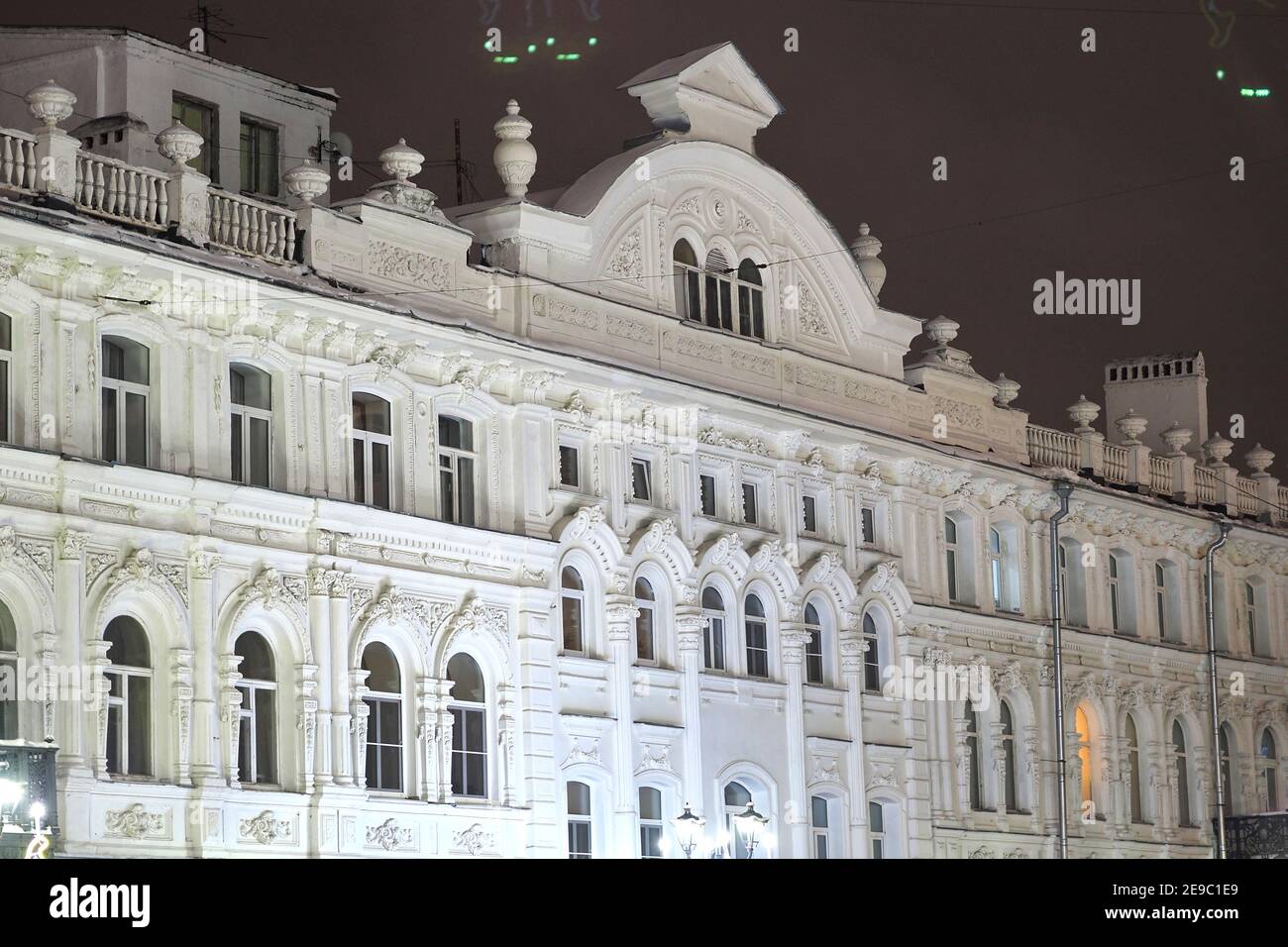 Urban architecture, Beautiful white large building in the evening with ...