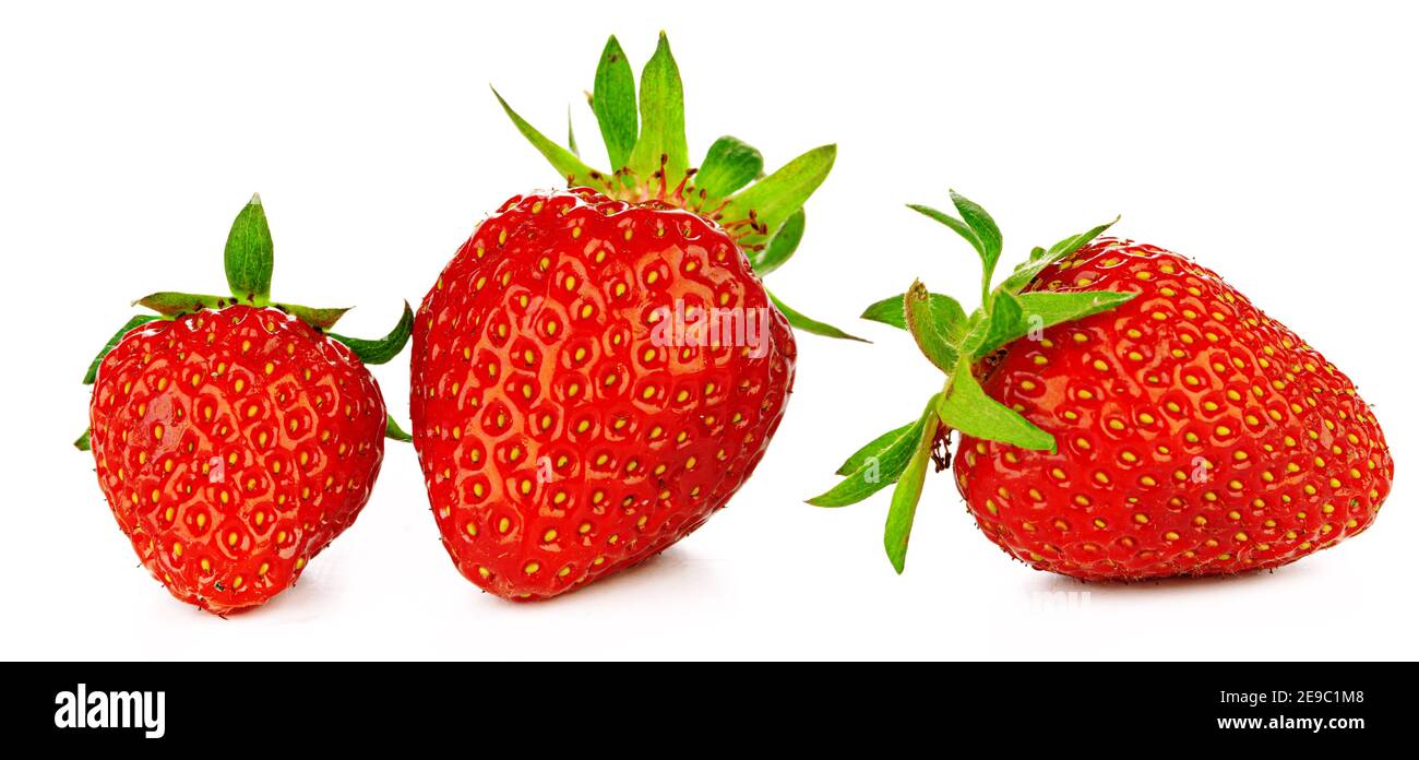 Group of strawberries with leaves isolated on a white background Stock ...
