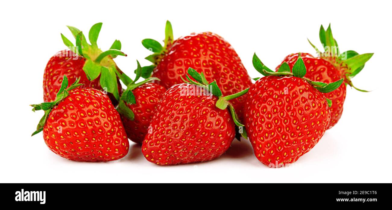 Group of strawberries with leaves isolated on a white background Stock ...