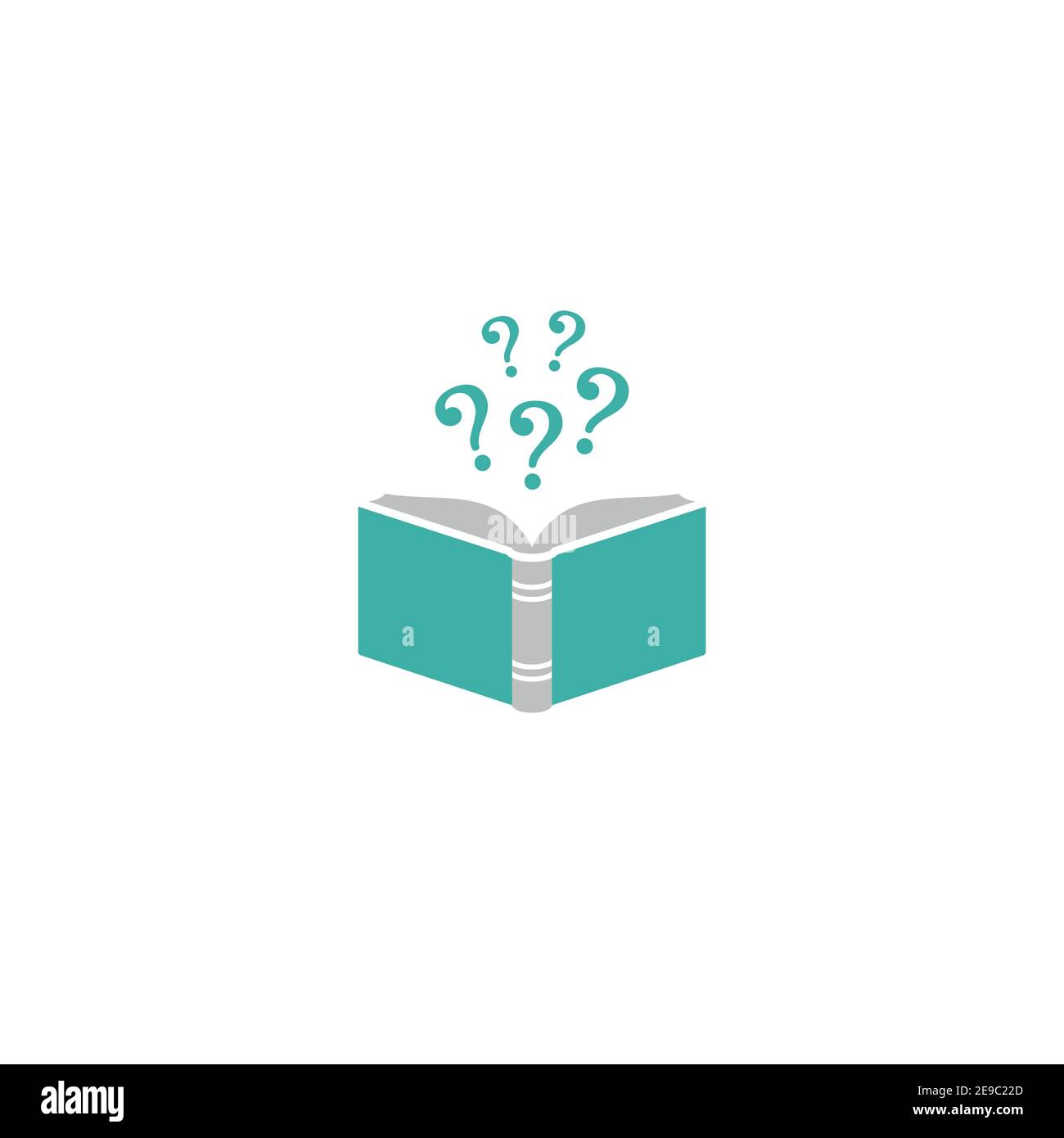 Open book with blue book cover and question marks. Isolated on white ...