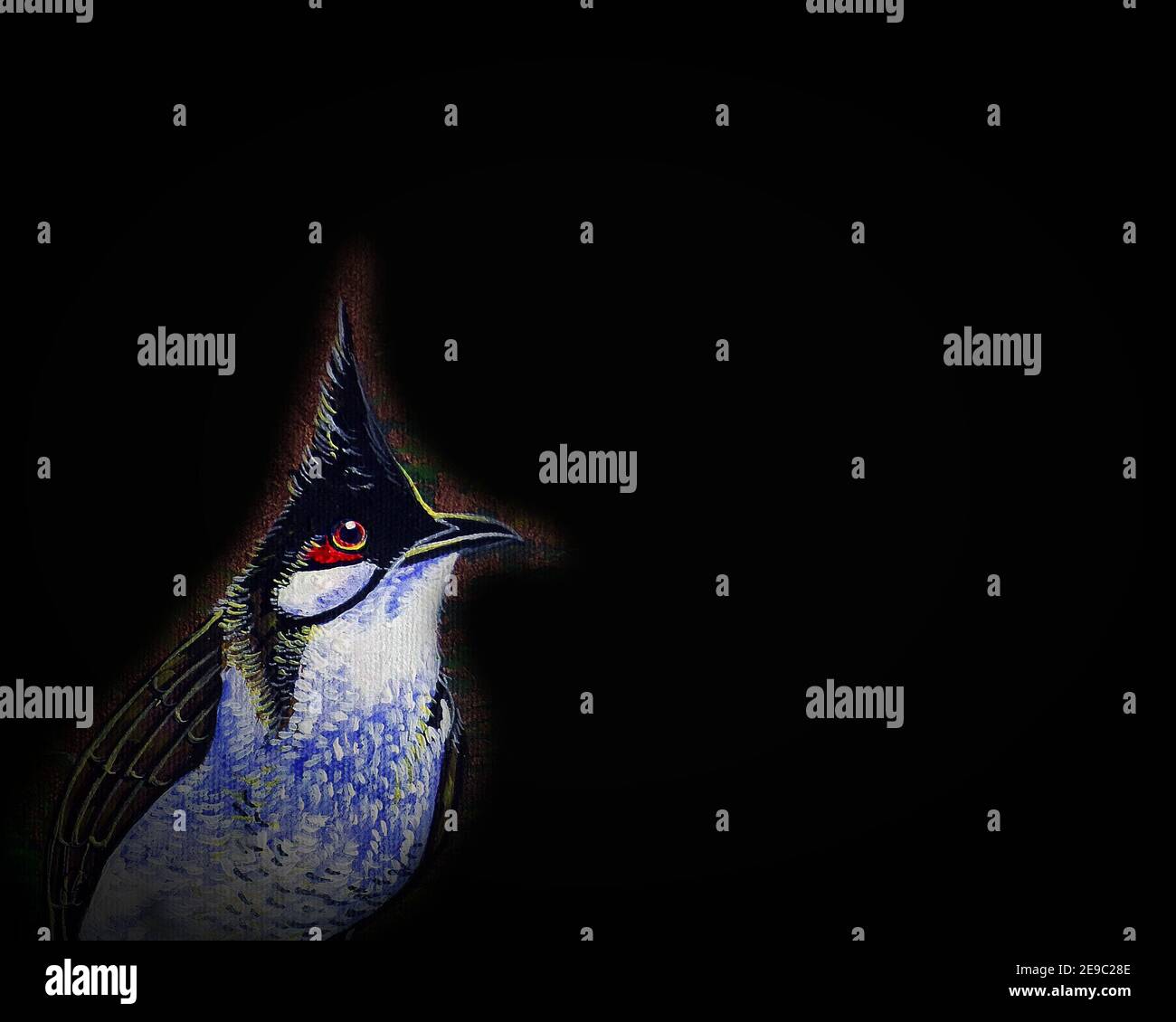 Art painting oil color animal spigot bird Red-whiskered bulbul Stock ...