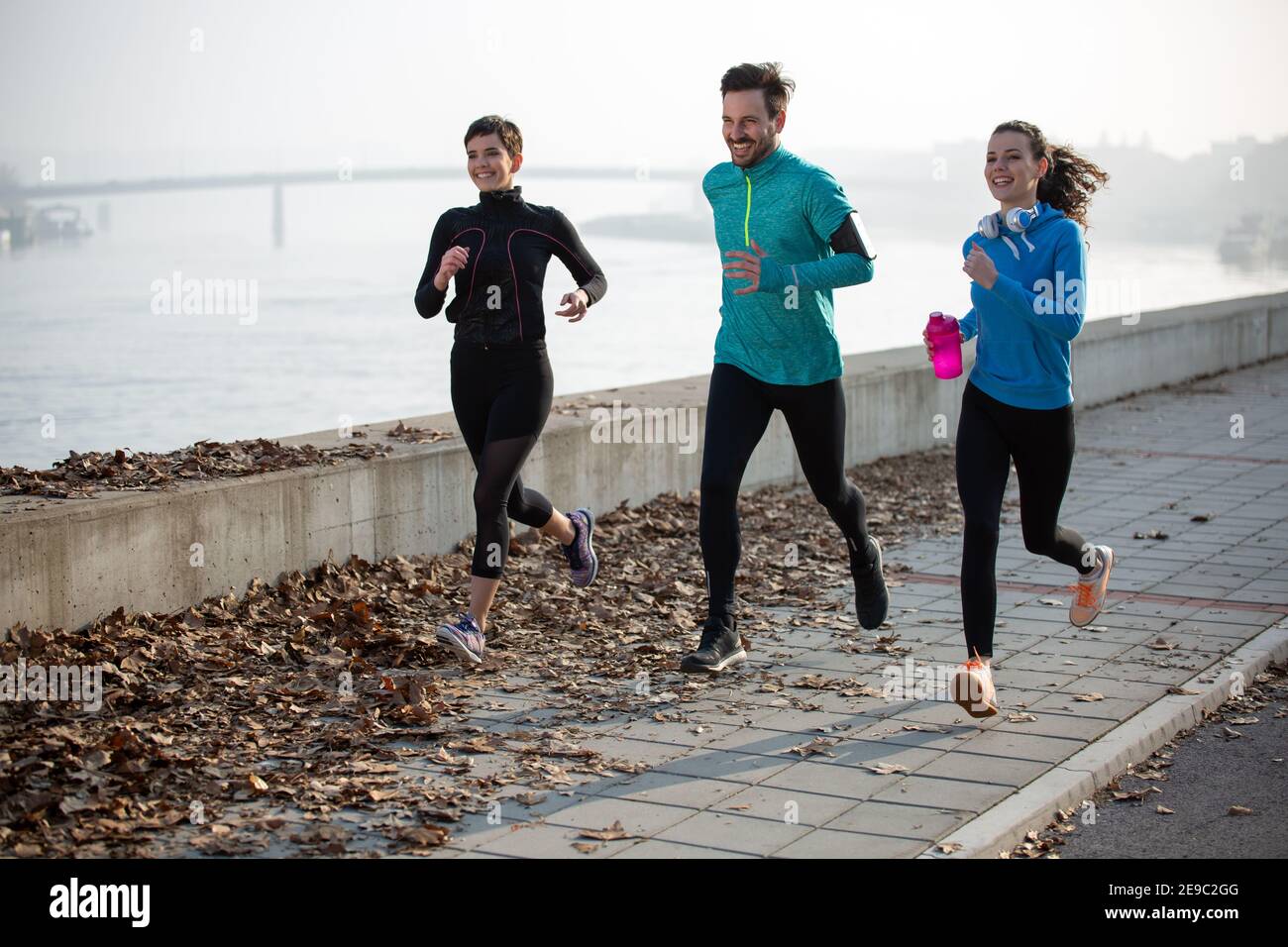 Jogging and running are fitness recreations. Happy group of friends ...