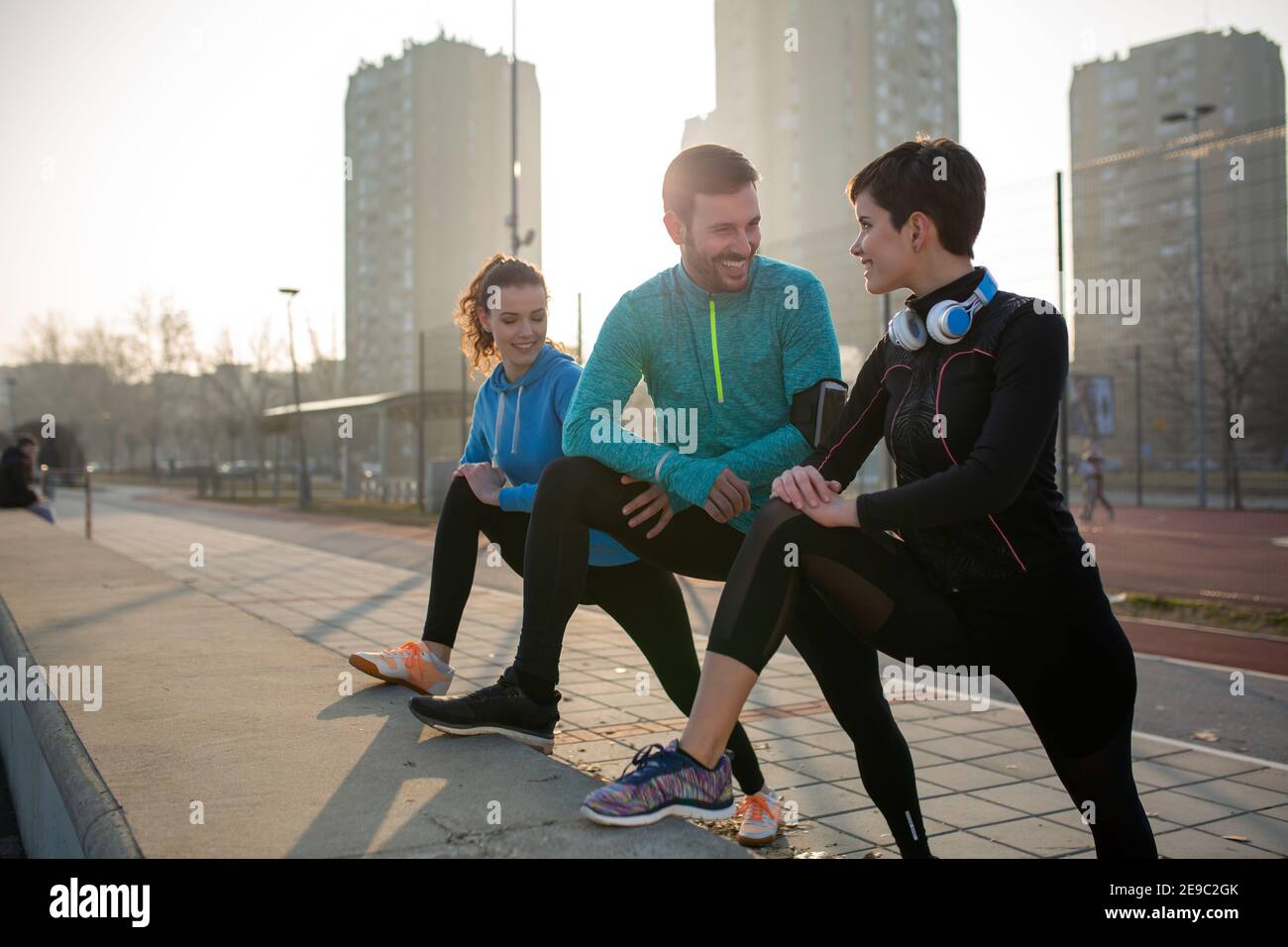 Friends fitness training together outdoors living active healthy ...