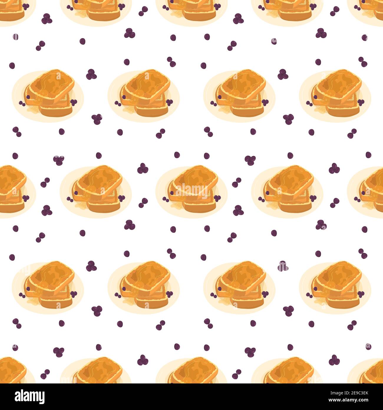 Illustration with french toast and blueberry seamless pattern. Hand ...