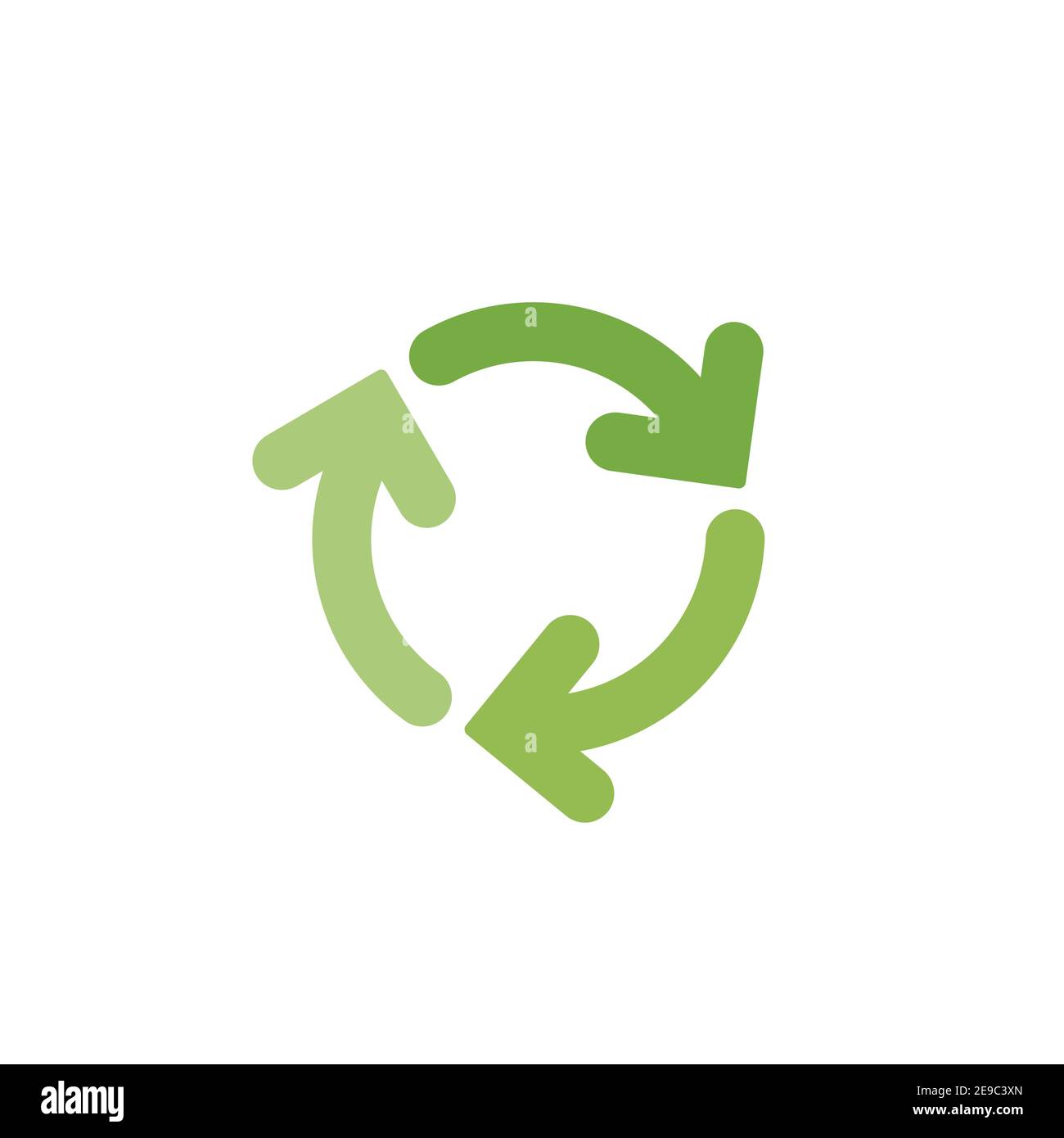 refresh or reload icon. Three green round rotation arrows isolated on ...