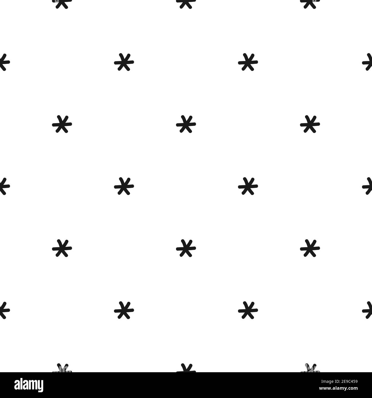 Seamless pattern with black line star or asterisk on white background ...