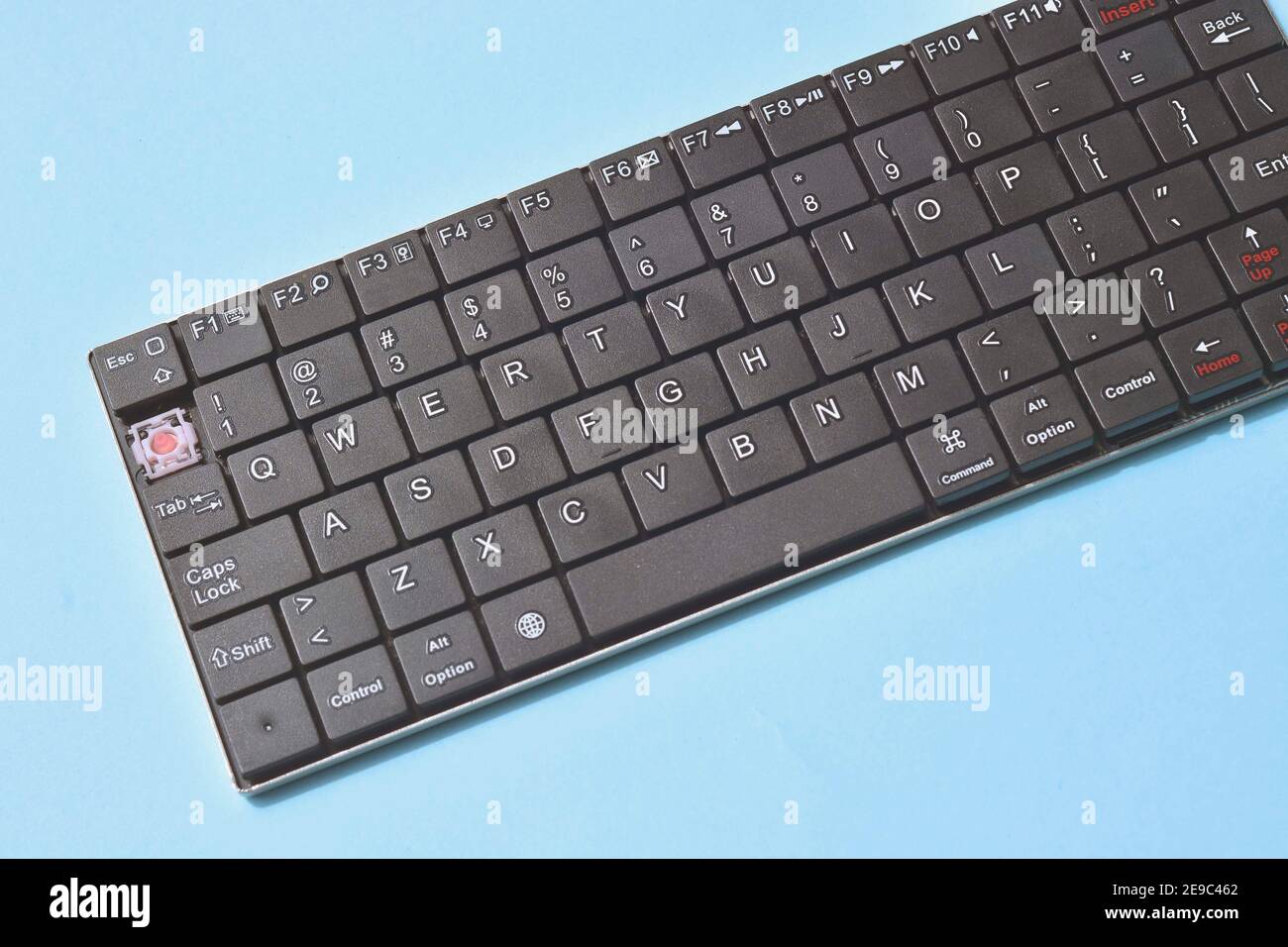 Black and broken keyboard with broken button with blue background Stock ...