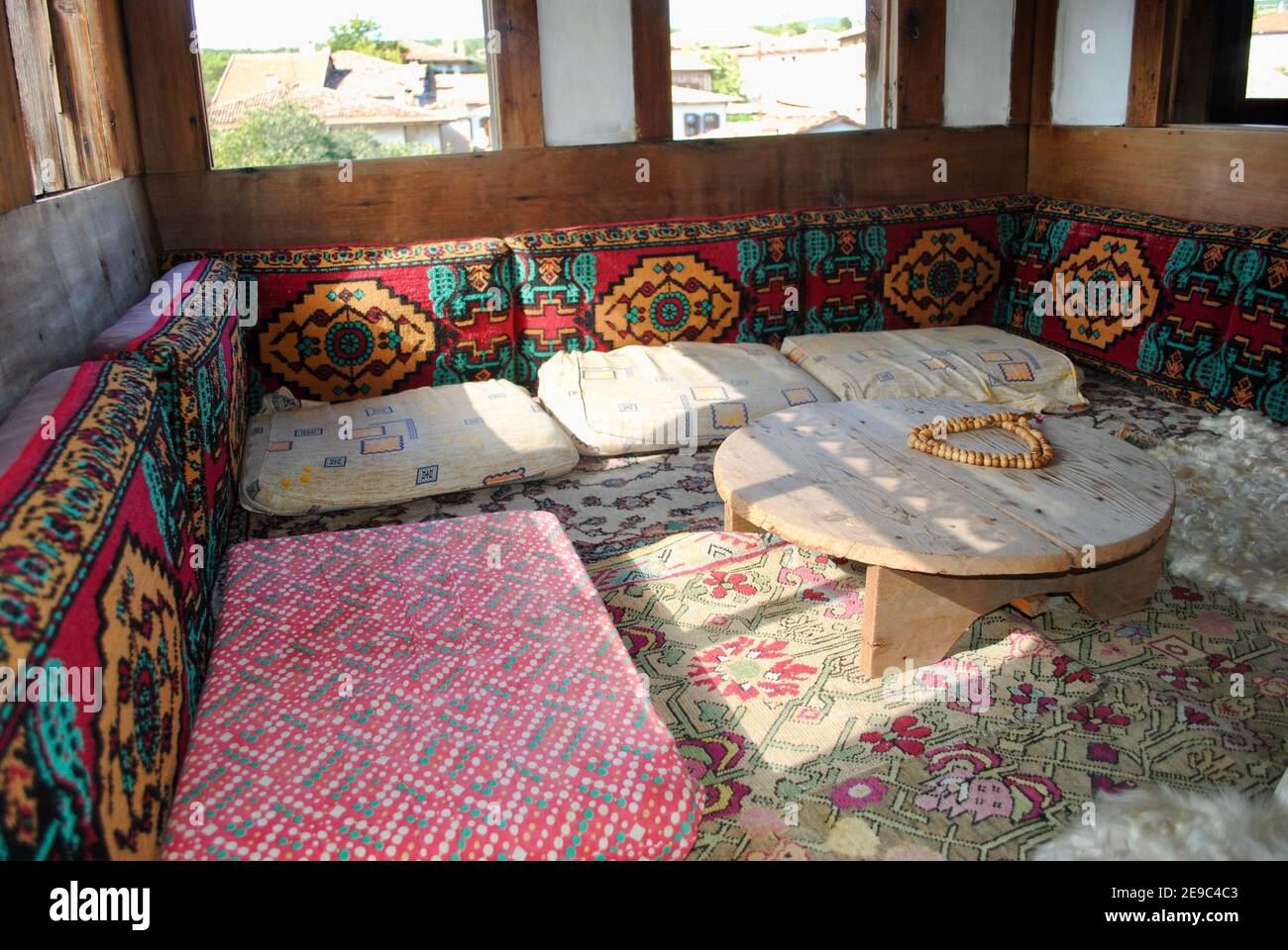 The corner of a traditional interior Anatolian house beside the windows ...