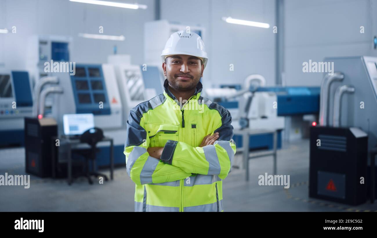 Portrait of Handsome Indian Engineer Wearing Safety Vest and Hardhat ...