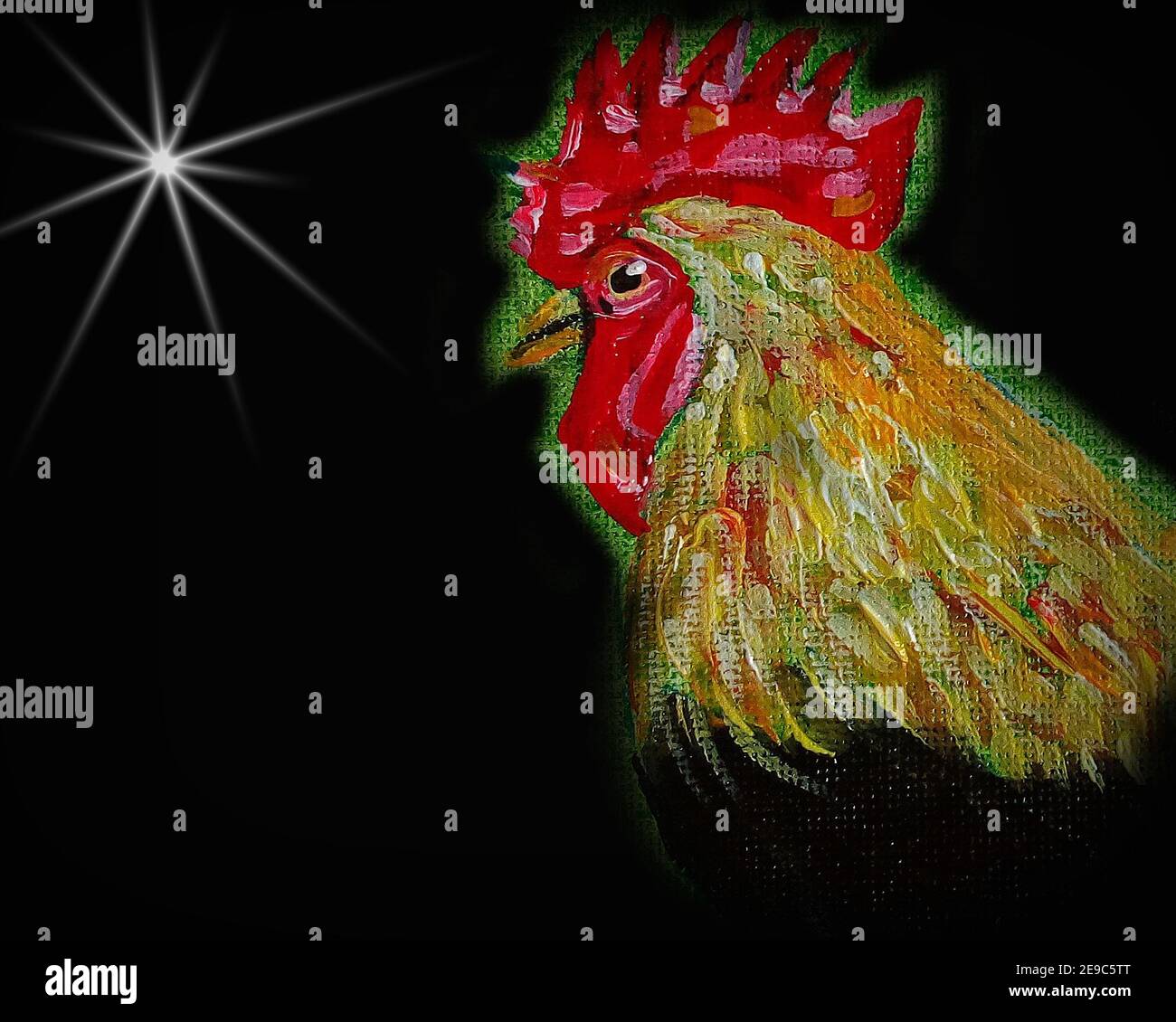 Art painting oil color , chicken, cock, hen,chick , paint brushes ...