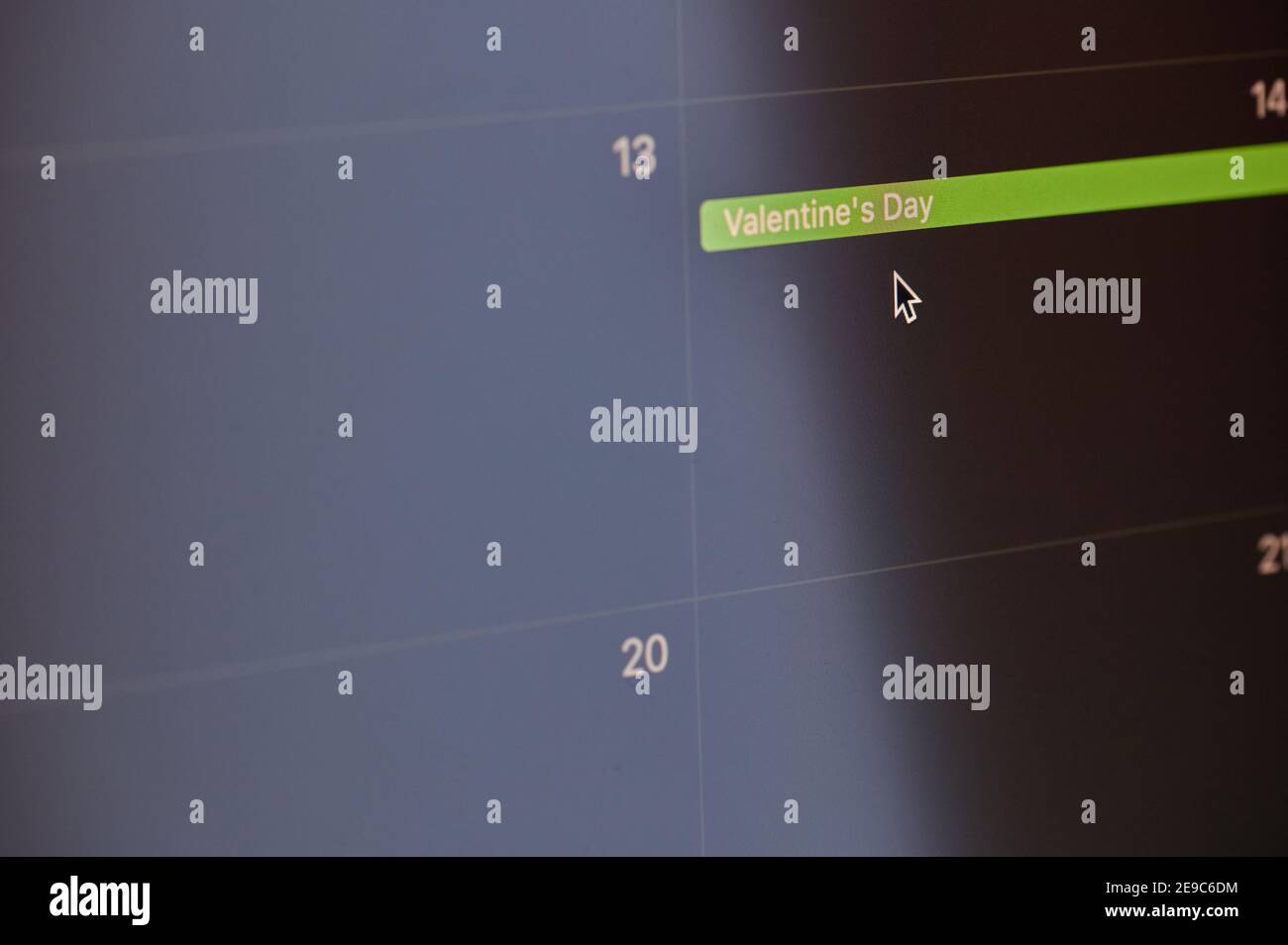Valentines Day in digital calendar on device screen close up Stock ...